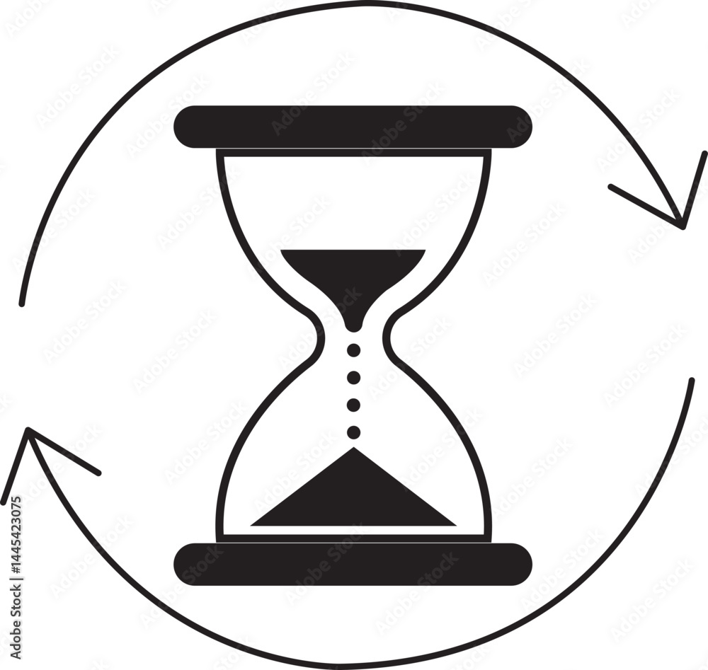 Hourglass inside circular arrow loop icon representing time management ...