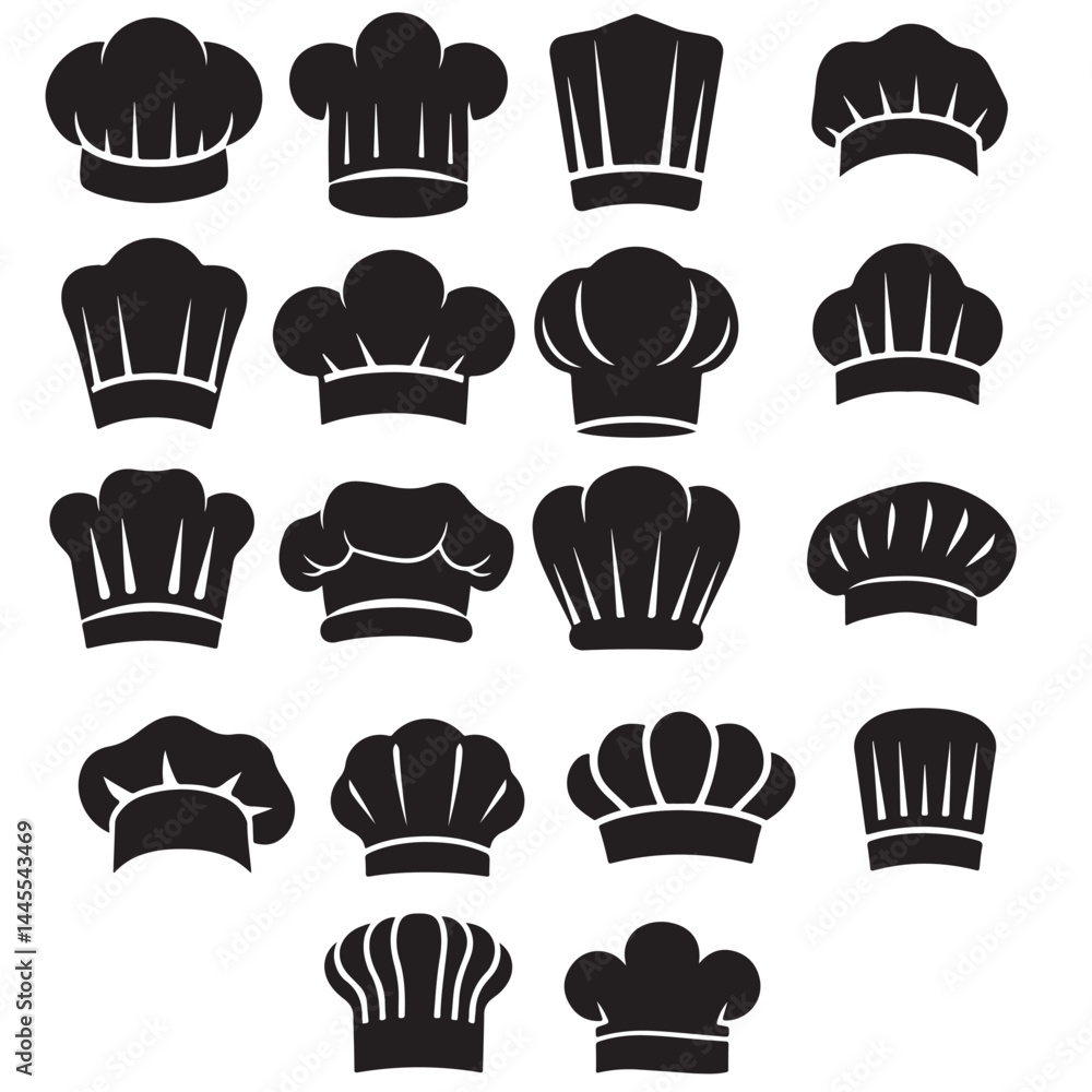 different types of BLACK VECTOR chef hat silhouette for graphic ...