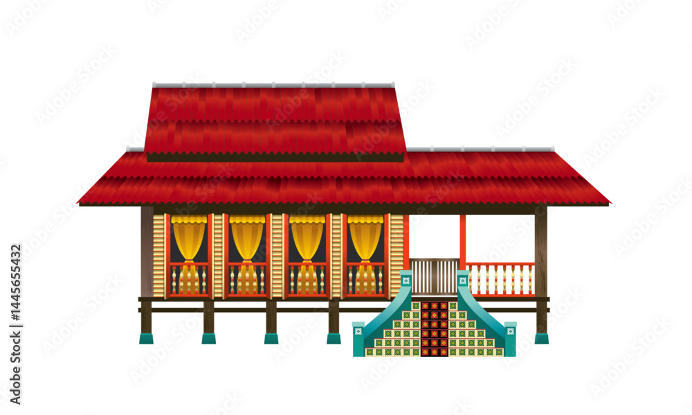 Vector of a traditional Malay house in Malaysia, also known as rumah ...