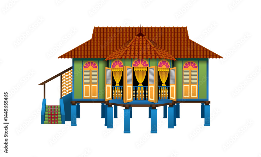 Vector of a traditional Malay house in Malaysia, also known as rumah ...