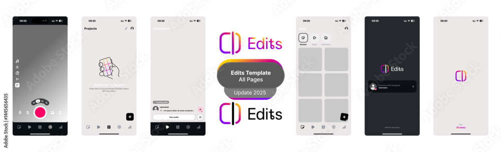 User interface of Edits app by Instagram. Vector UI mockup shows clean ...