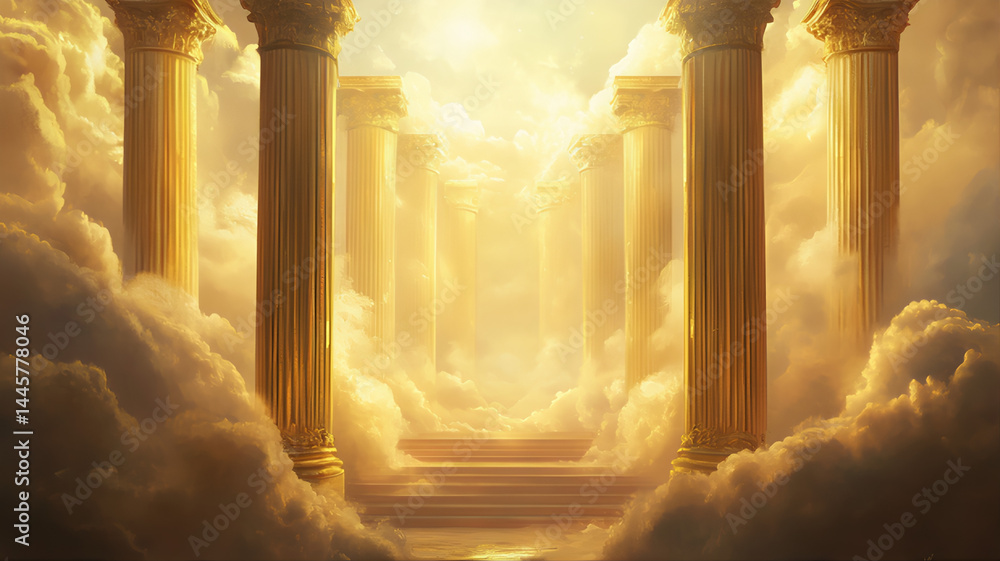 Mount Zion majestic throne of God. Golden light in the heaven with gold ...