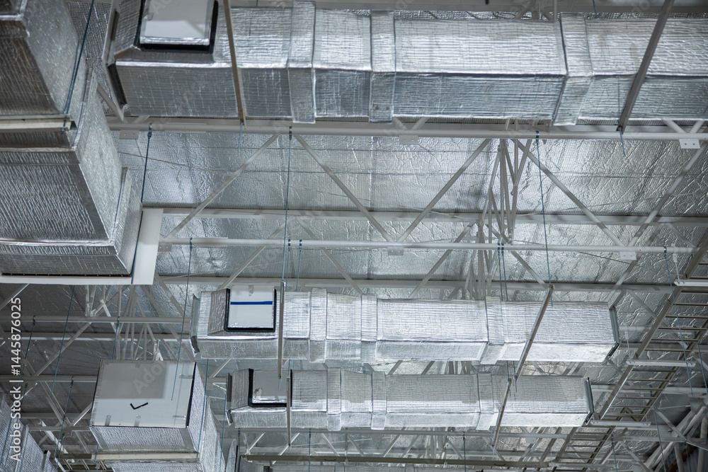 Industrial building ventilation and ductwork system Stock Photo | Adobe ...