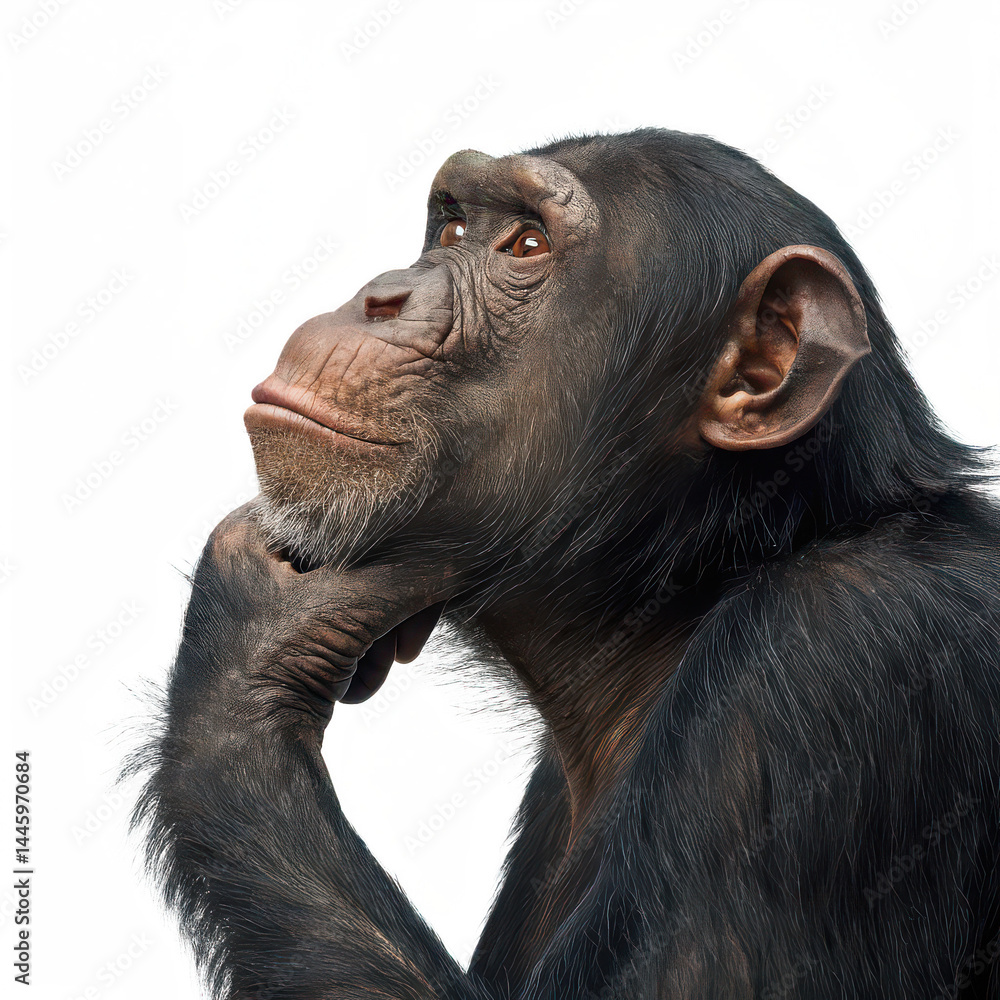 Thoughtful chimpanzee png pondering monkey png intelligent primate png ...