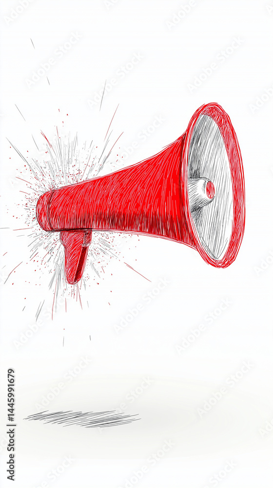 Megaphone Symbol: A striking visual of a bold red megaphone, emitting a ...