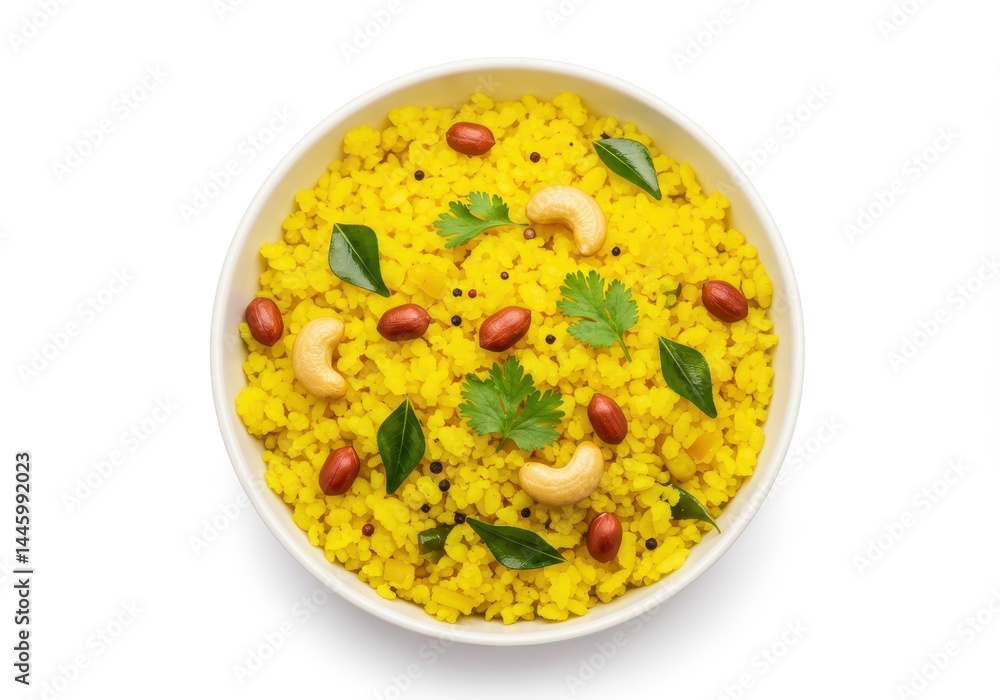 Poha in a bowl, a traditional indian breakfast dish made from flattened ...