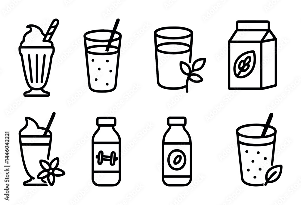 Beverage and drink outline icons set – linear style smoothies, juice ...