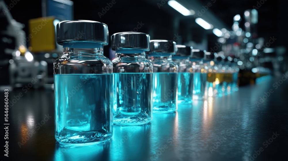 Illuminated pharmaceutical vials a glimpse into future production Stock ...