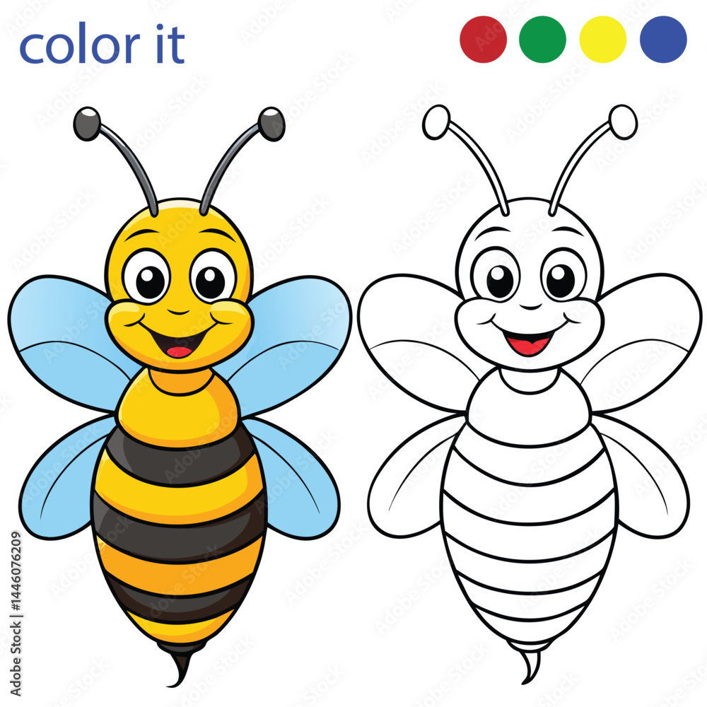 Cartoon Bee Coloring Page for Kids – Fun and Educational Printable ...