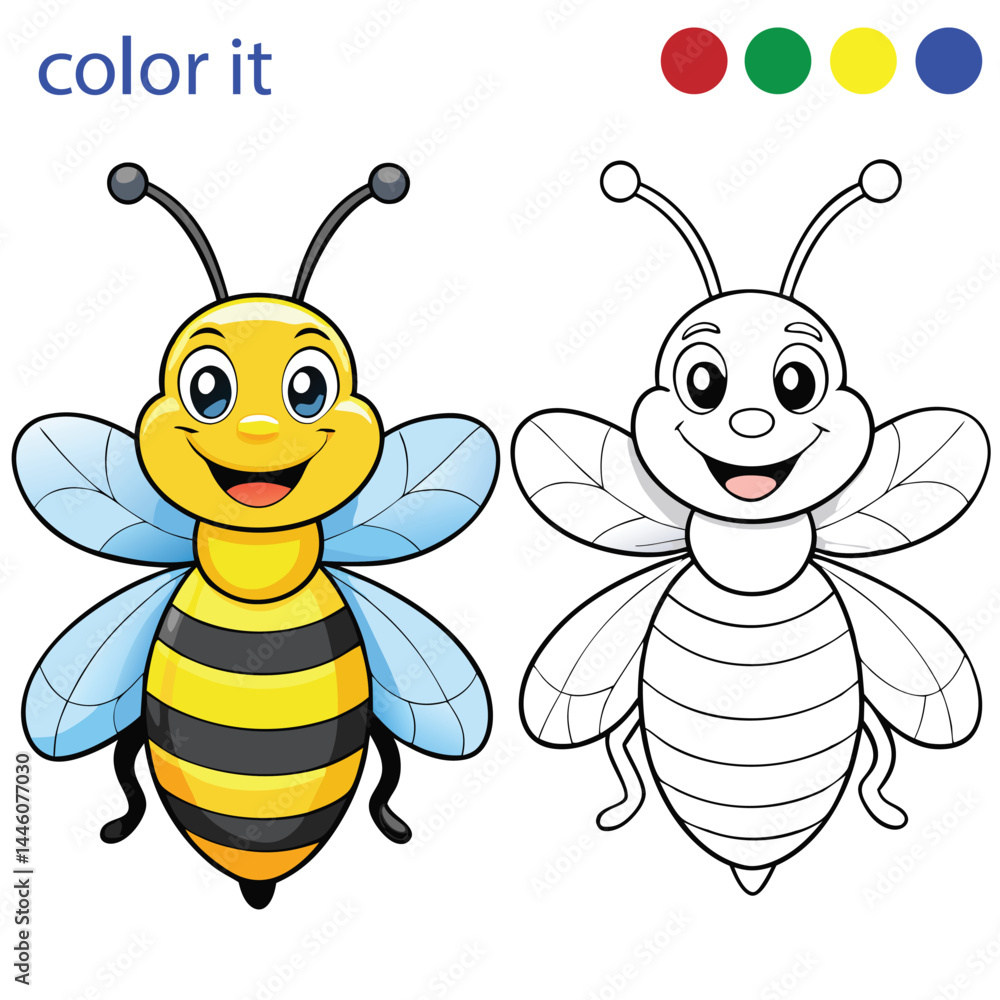 Cartoon Bee Coloring Page for Kids – Fun and Educational Printable ...