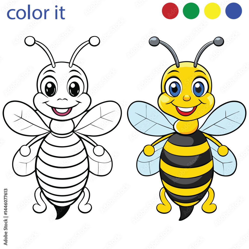 Cartoon Bee Coloring Page for Kids – Fun and Educational Printable ...