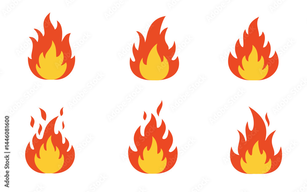 Fire flame icons set vector with transparent background, Vector burning flame illustrations for ...