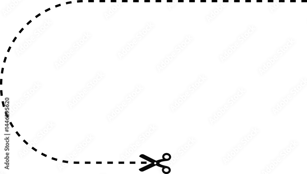 Curved dashed line with scissor icon indicating the cut path turning ...