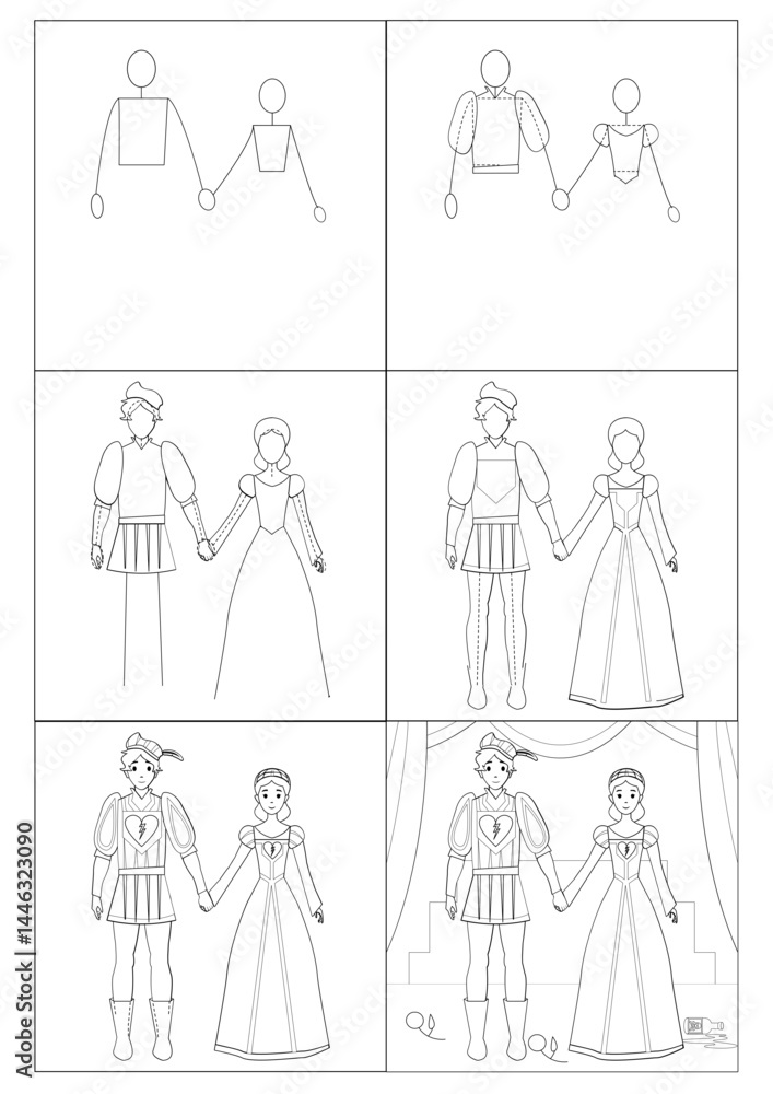 Tutorial for beginners, coloring book. How to draw Romeo and Juliet ...