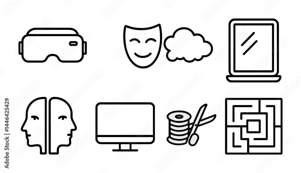 Technology and creativity icon set – outline style digital innovation ...