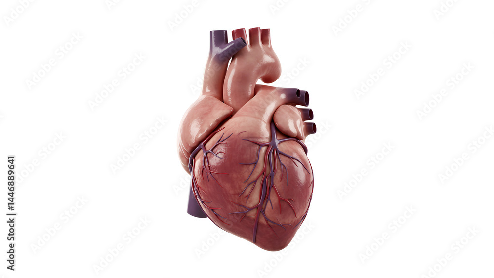 Realistic human heart model displaying detailed anatomy and vascular ...