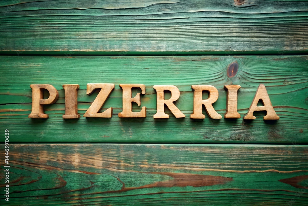 Stock-Illustration „pizzeria word written beside hot cheesy pizza on ...