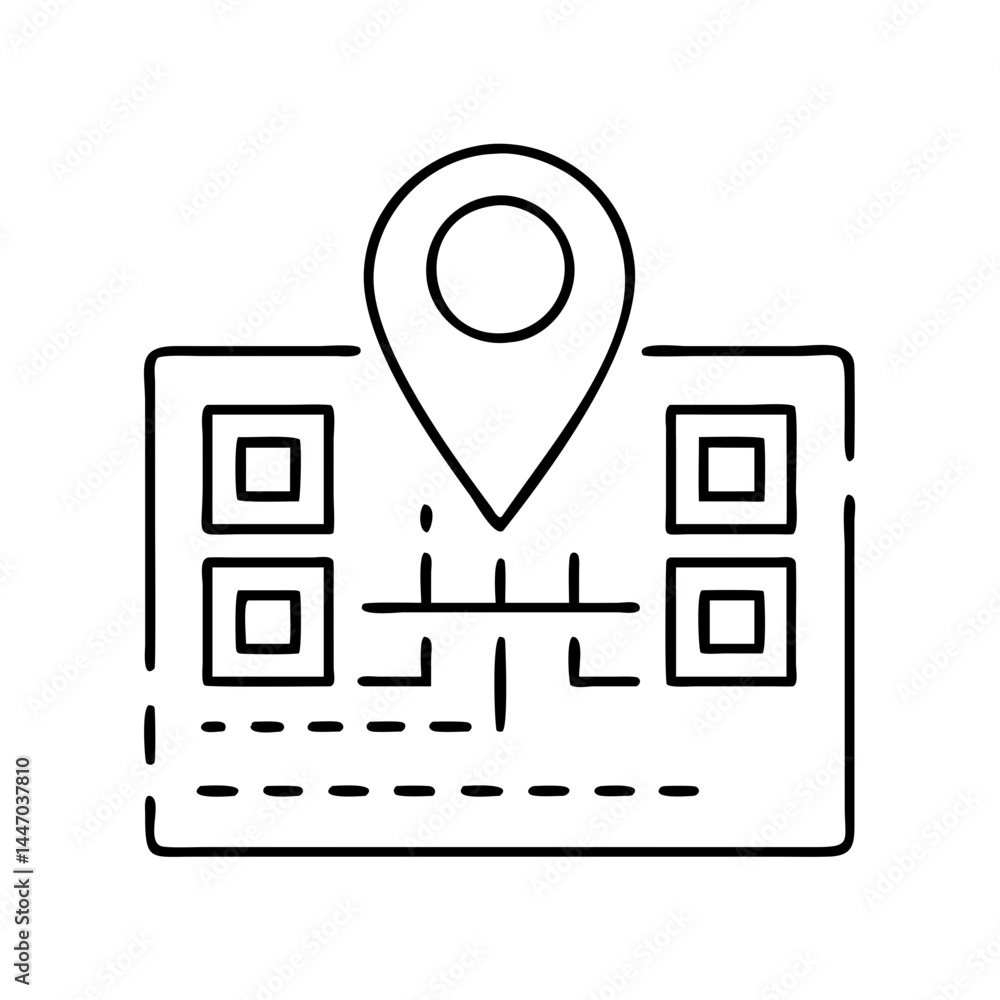 Praca wektorowa bez tantiem: qr code with location pin icon, qr code ...