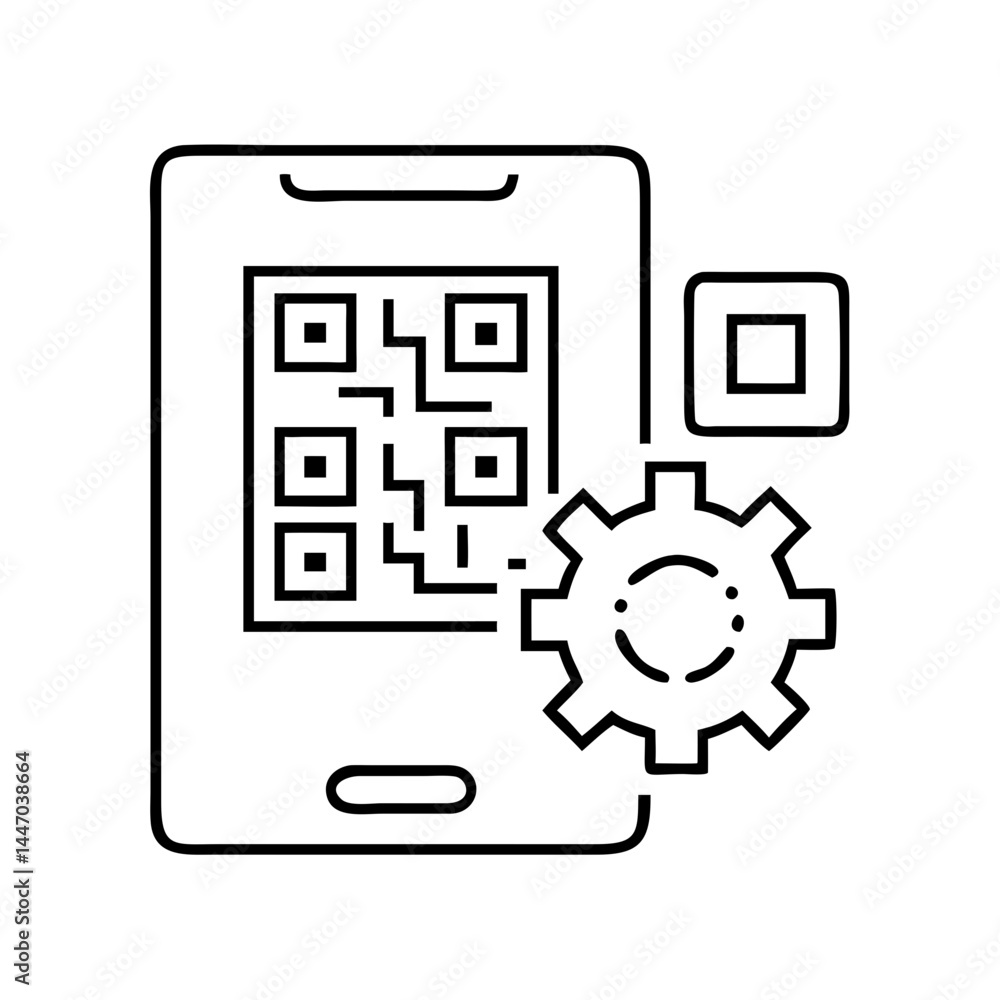 qr code with settings icon, qr code with settings line art - simple ...