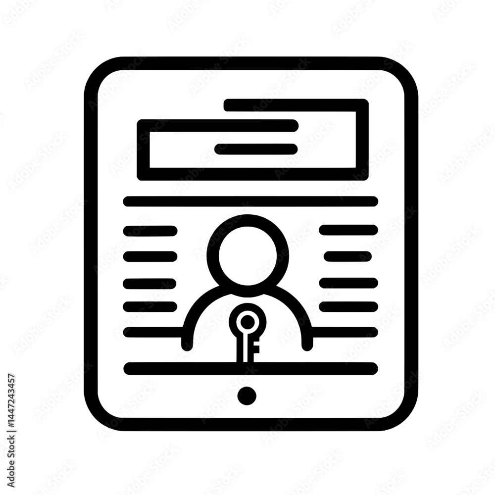 Digital resume icon with avatar and profile text layout on a screen ...