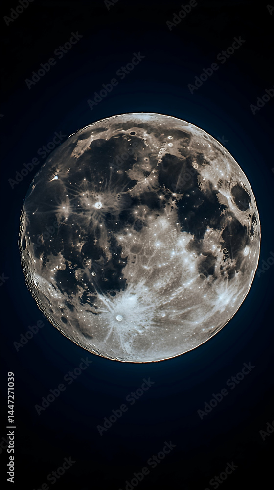 Detailed lunar surface craters and maria visible against a dark ...