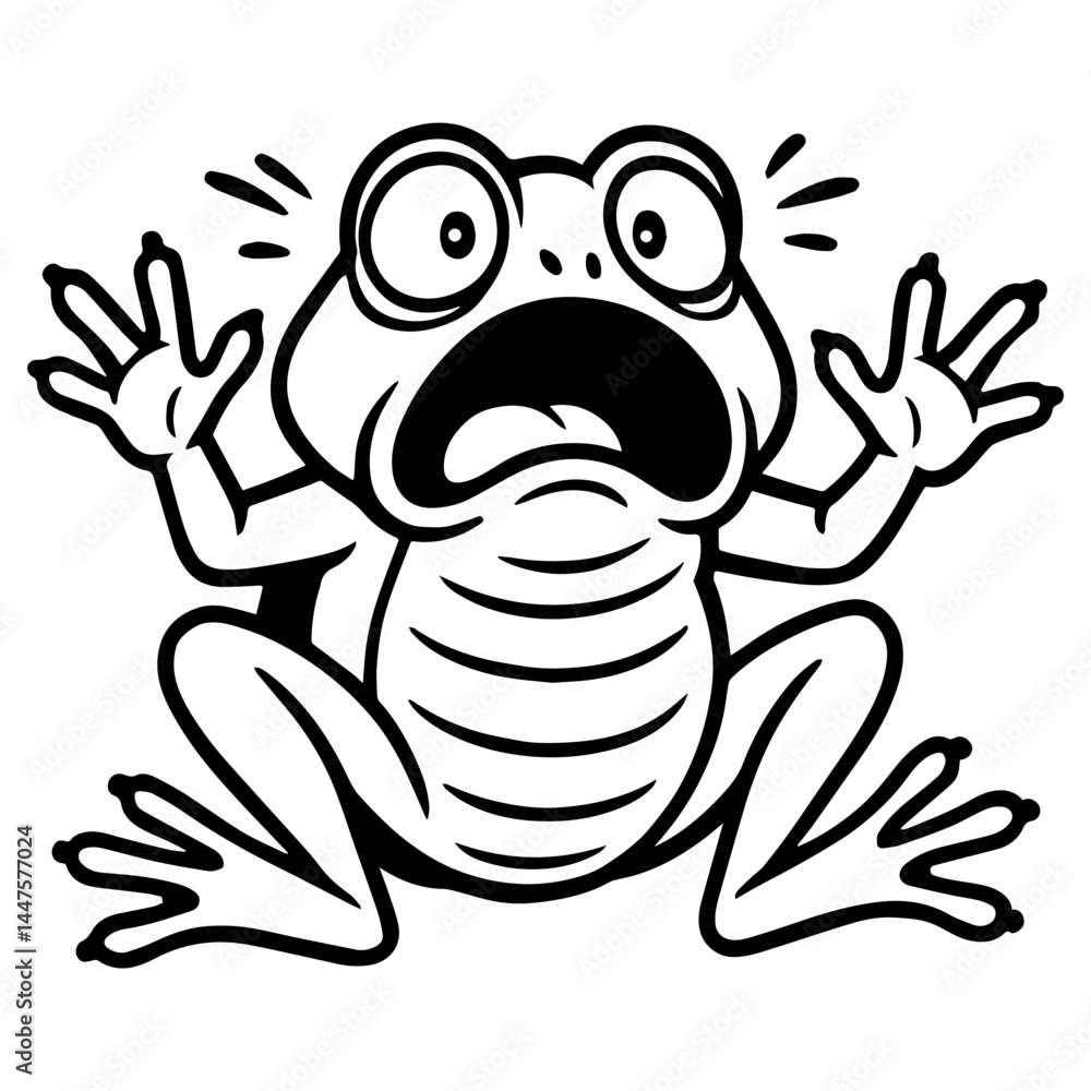 Vector de Stock Cartoon frog with bulging eyes, open mouth and raised ...