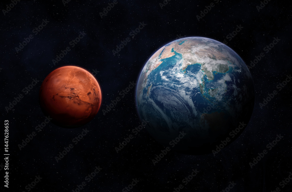 Illustration Stock Mars and Earth size comparison. Space and planets of ...