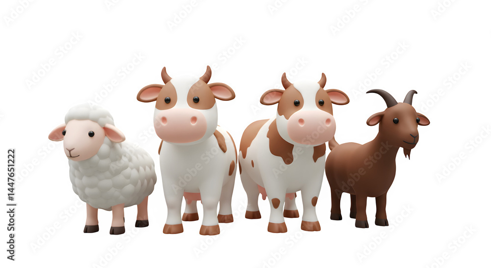 3D Cartoon Sheep and Goats Group for Eid ul Adha - Cute Farm Animal ...