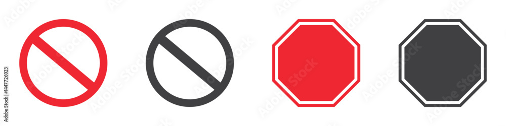 Set of empty signs. Crossed out red circle, stop blank sign in red ...