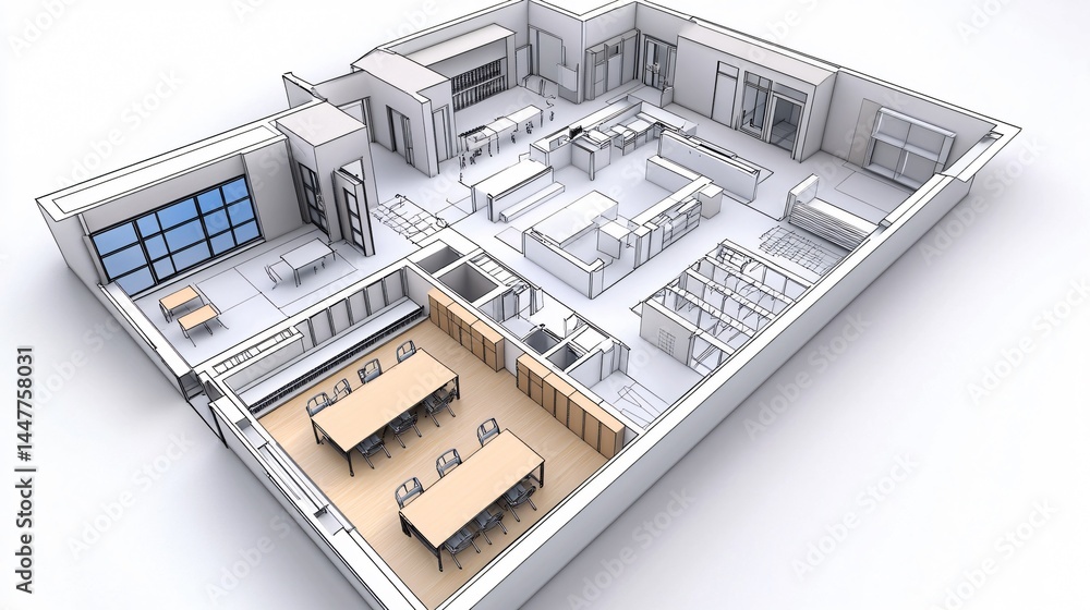 Ilustrace A school classroom floor plan complemented by construction ...