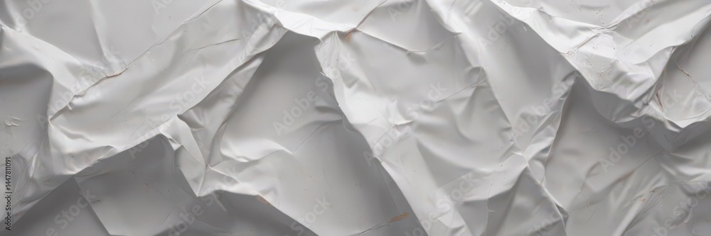 Deep creases and wrinkles mark a crumpled white poster, showing ...