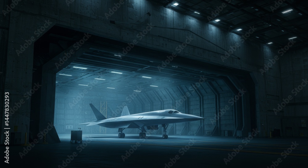 Stealth Fighter Jet in Hangar - A futuristic stealth fighter jet sits ...