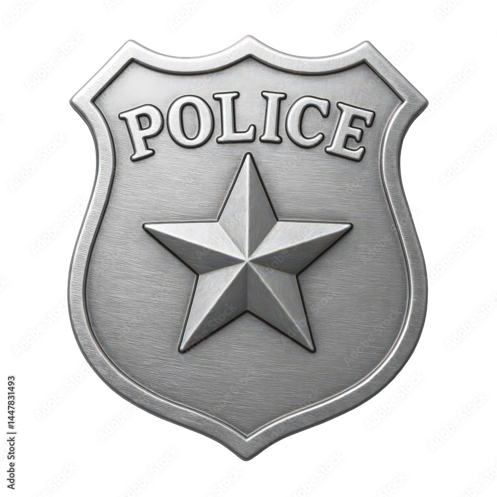 High-quality brushed metallic shield police badge featuring a central ...