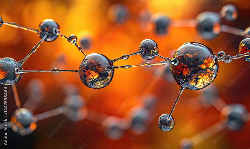 Molecular structure, clear spheres connected by rods, intricate detail ...