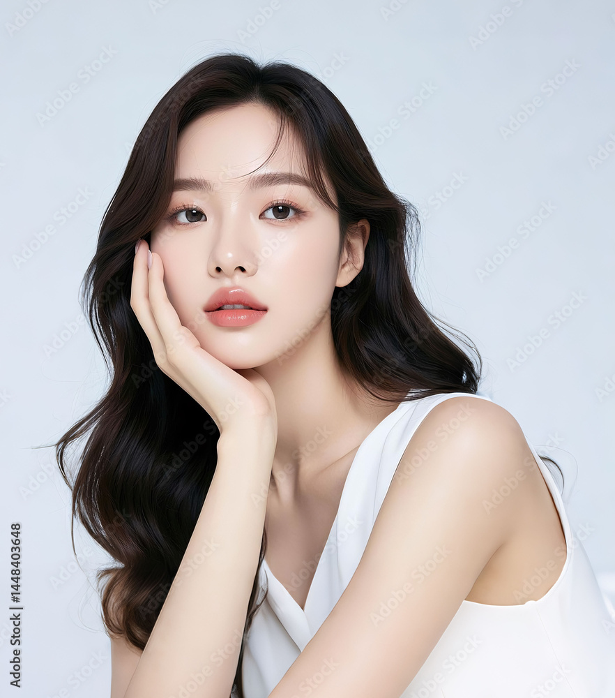 Beautiful young beauty salon, skin care products advertising model ...