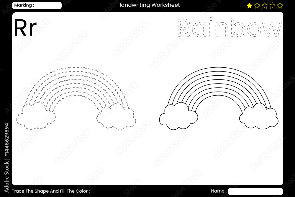 Trace Letter R. Radiant Rainbow Coloring Page for Kids. Printable ...