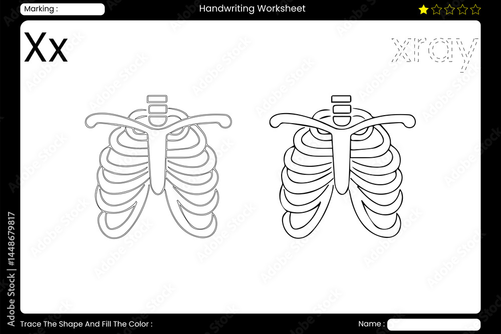 Trace Letter X. Exploring X-ray Coloring Page for Kids. Printable ...