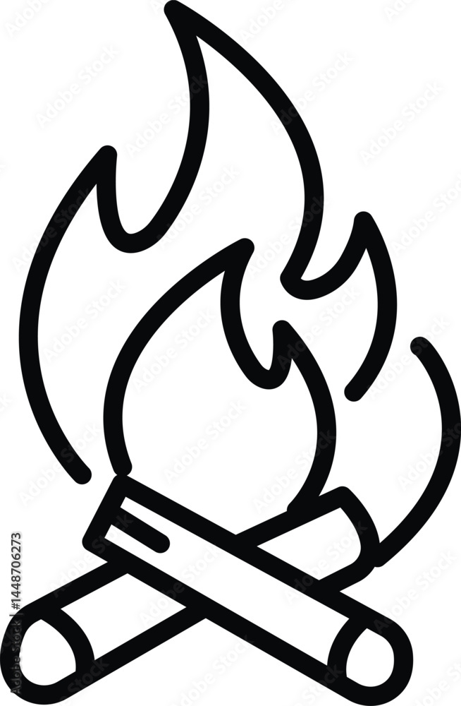 Bold Line Art of Campfire with Burning Logs and Flames Representing ...