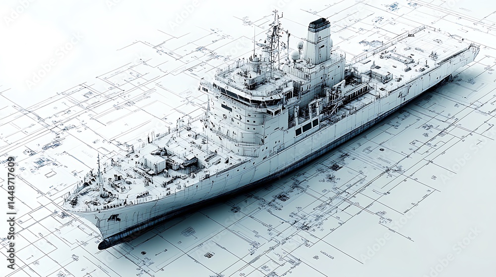 High Resolution Photo Detailed Frigate Warship Technical Blueprint ...
