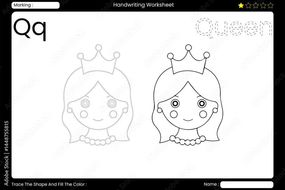 Trace Letter Q. Royal Queen Coloring Page for Kids. Printable ...