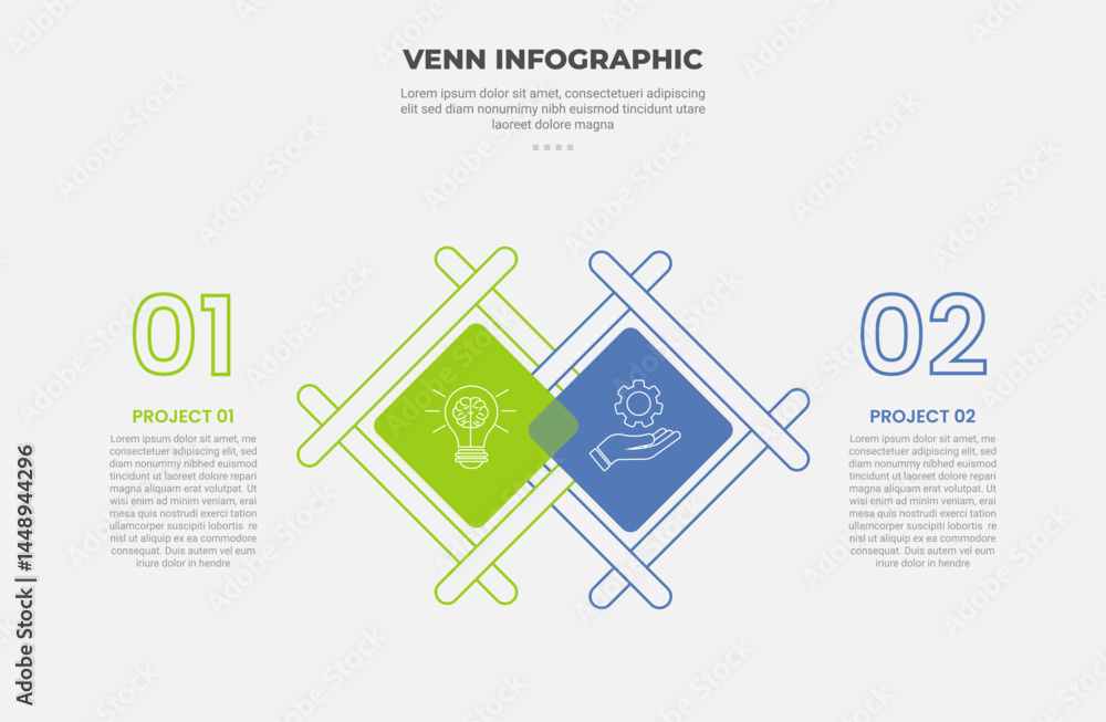venn diagram infographic outline style with 2 point template with ...