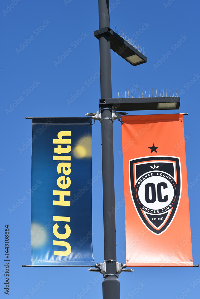 IRIVNE, CALIFORNIA - 29 APR 2025: Banners for UCI Health and the OC ...
