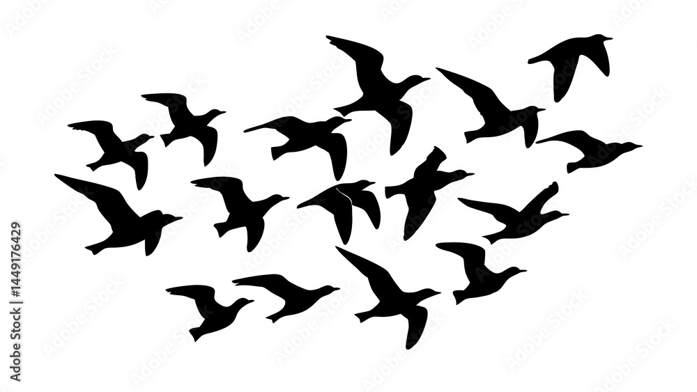 Flock of birds flying svg vector silhouette illustration for free ...