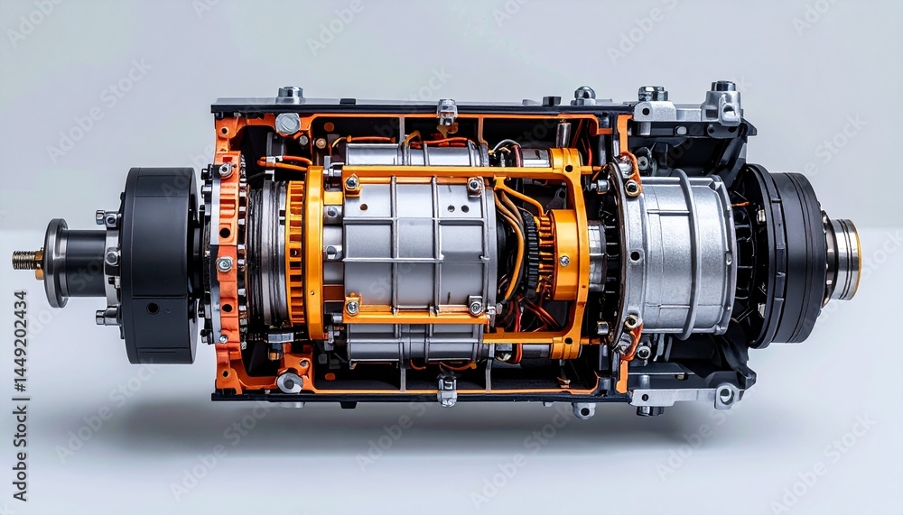 Exploded Cross-Section of Electric Vehicle Motor with Labels Stock ...