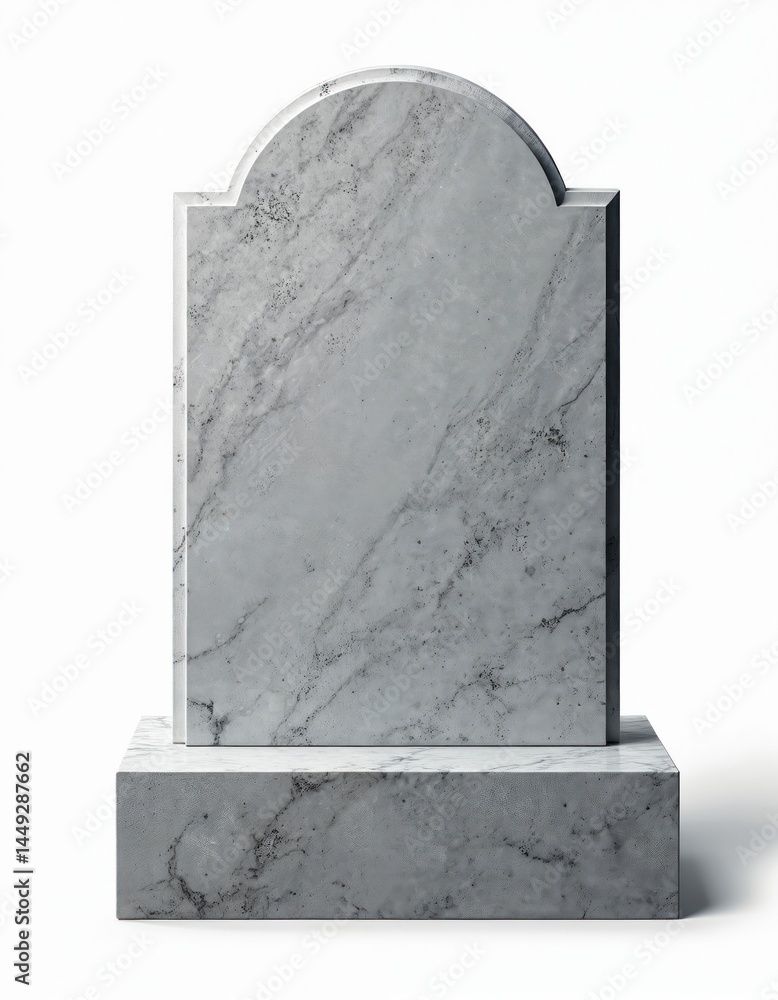 Blank granite headstone isolated white background. Grey marble stone ...