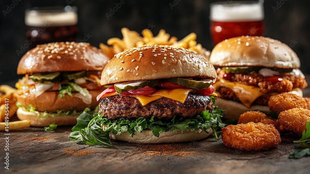 Fast food delivery menu with a variety of burgers, cheeseburgers ...