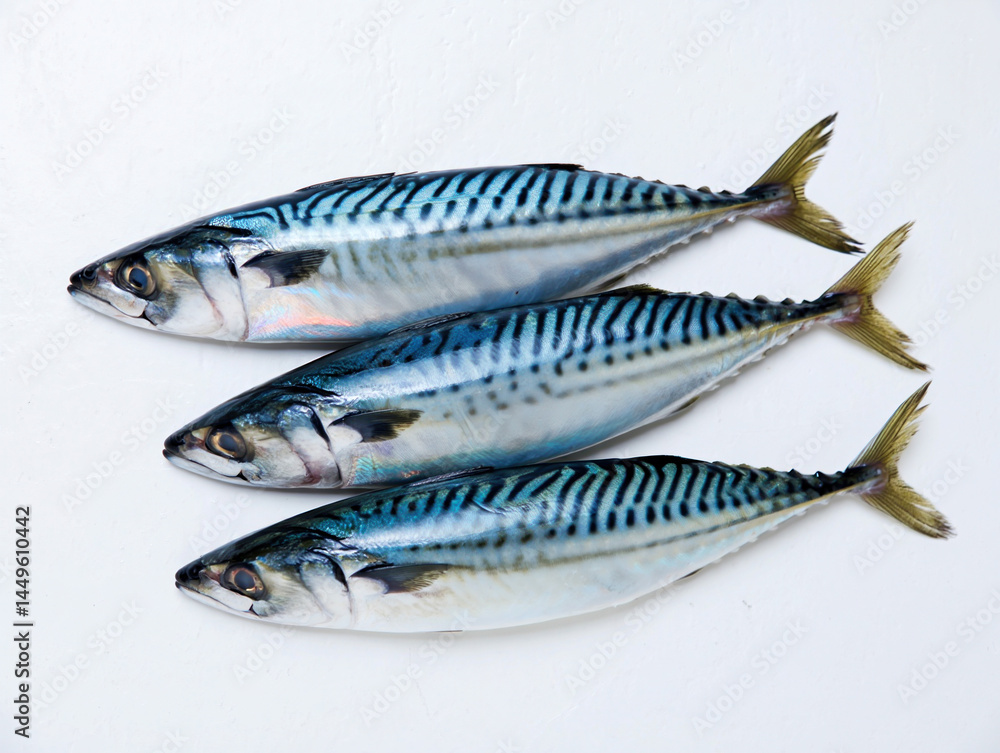 prompt Single Atlantic mackerel, highly detailed, laid flat on a white ...