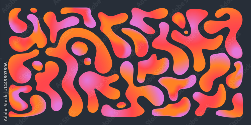 Vibrant funky liquid shapes with colorful gradients - pink, orange and ...
