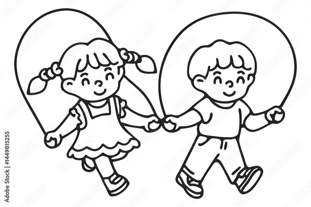 drawing of a boy and girl editable, Continuous line a boy and girl ...