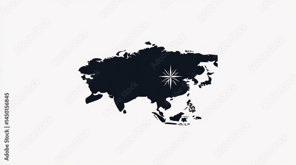 Simple Asian Continent Map with Central Star Symbol Stock Illustration ...